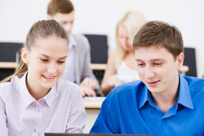 Students at lesson stock photo. Image of computer, laptop - 52881444
