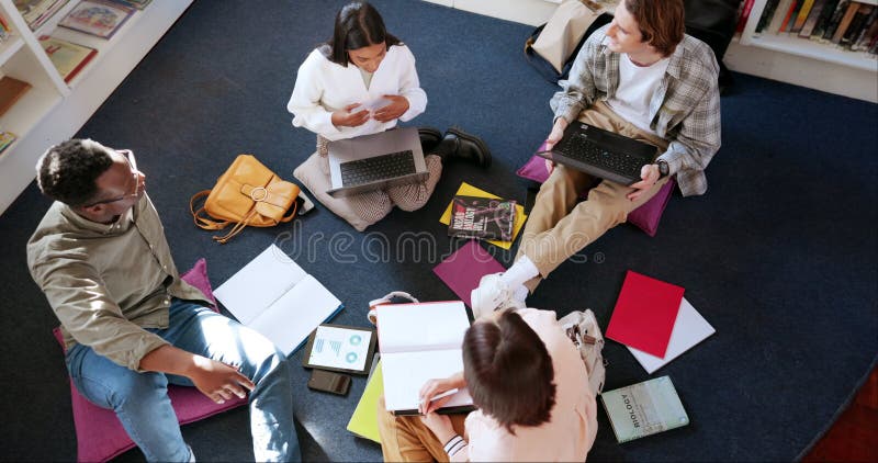 Talking, College and a Man with a Group at a Library for a Meeting ...