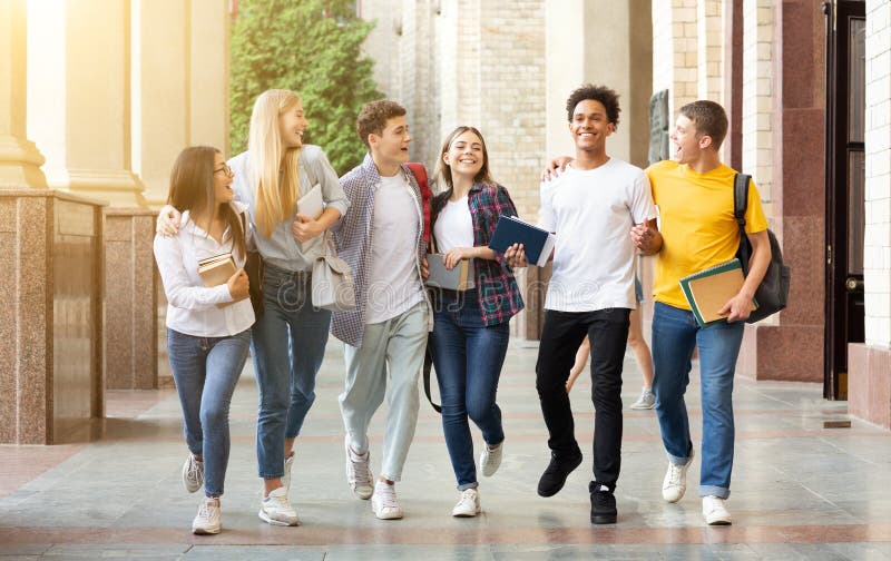 Students Life. Friends Walking in University Campus Stock Image - Image ...