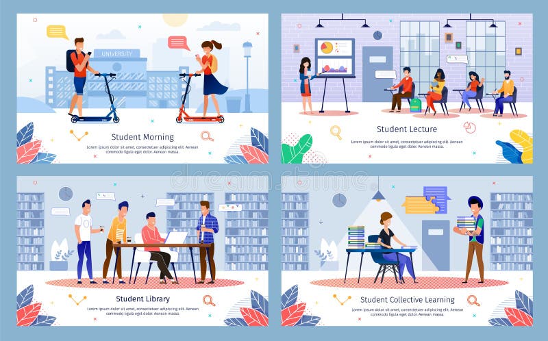 College daily Routine Vector Banners Set Stock Vector - Illustration of ...