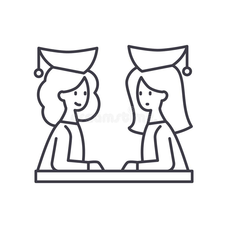 Students Line Icon, Outline Symbol, Vector Illustration, Concept Sign ...