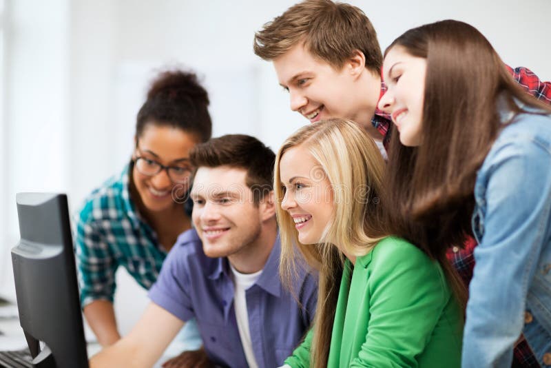 Students Looking at Computer Monitor at School Stock Image - Image of ...