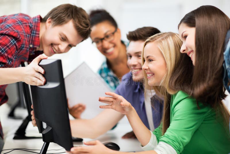 Students Looking at Computer Monitor at School Stock Image - Image of ...
