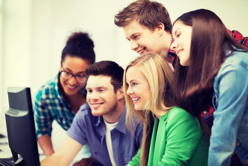 Students Looking at Computer Monitor at School Stock Photo - Image of ...