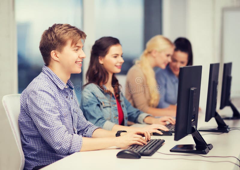 Students Looking at Computer Monitor at School Stock Photo - Image of ...