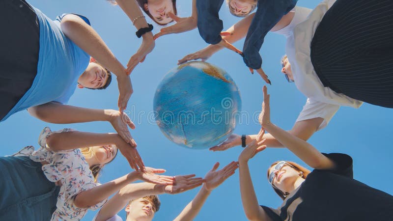 Students Make Circle Around Globe World Concept Peace Stock Photos ...