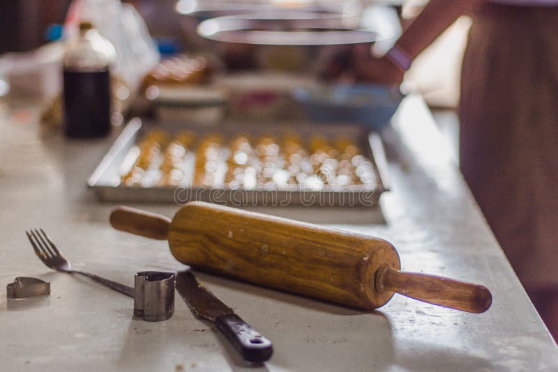 Students Making Singapore Cookies from Dough in School. Stock Photo ...