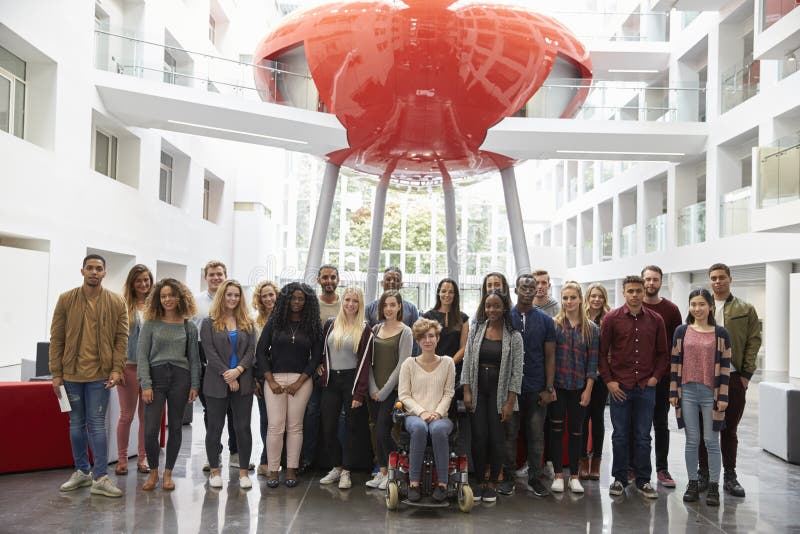 Students in Modern University Building, Large Group Portrait Stock ...