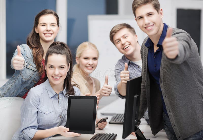 Students with Monitor and Blank Tablet Pc Screen Stock Image - Image of ...