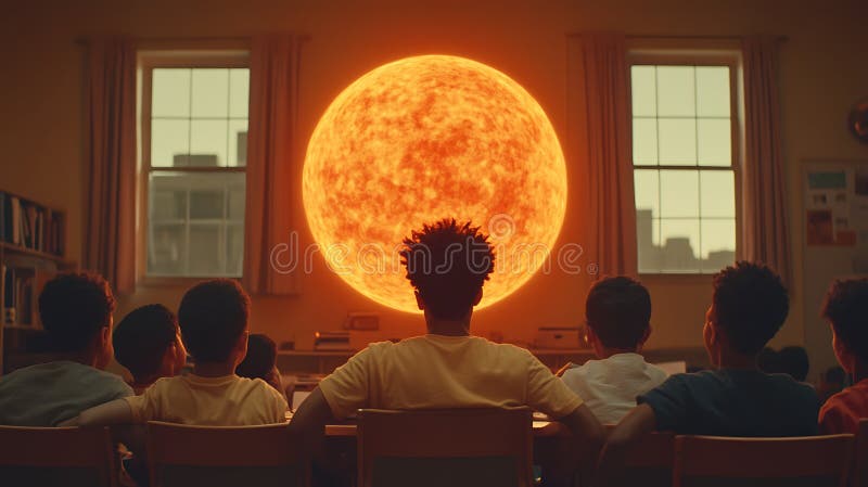 Students Observing a Projected Large Sun Inside a Classroom Setting ...
