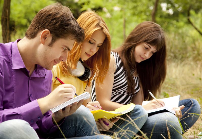 Students at Outdoor Doing Homework. Stock Image - Image of knowledge ...