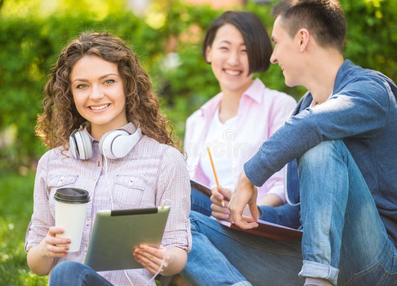 Students outdoors stock image. Image of education, friends - 53877605