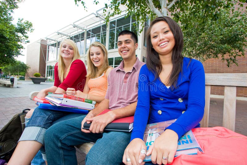 Students Outside of School stock image. Image of back - 7427771