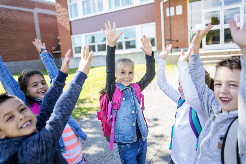 Students Outside School Standing Together Stock Image - Image of ...