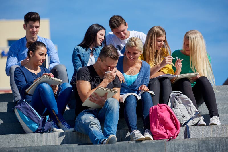 Students Outside Sitting on Steps Stock Image - Image of sitting ...