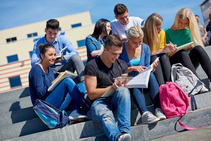 Students Outside Sitting on Steps Stock Photo - Image of happy, colour ...