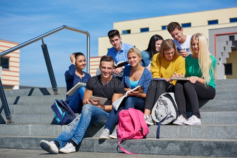 Students Outside Sitting on Steps Stock Image - Image of life ...
