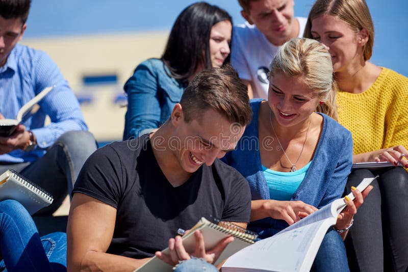 Students Outside Sitting on Steps Stock Image - Image of friends ...