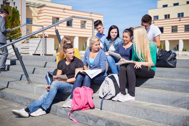 Students Outside Sitting on Steps Stock Image - Image of life, book ...