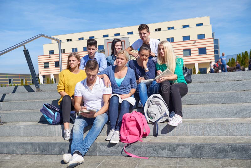 Students Outside Sitting on Steps Stock Image - Image of school ...