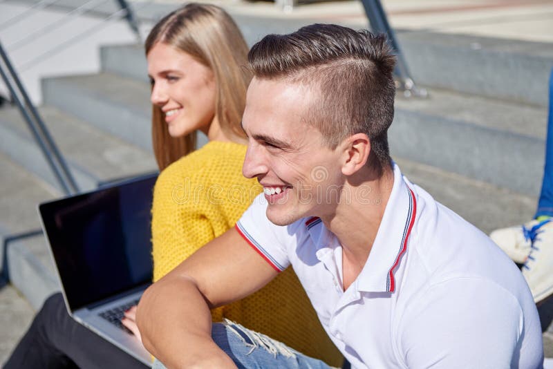 Students Outside Sitting on Steps Stock Image - Image of caucasian ...