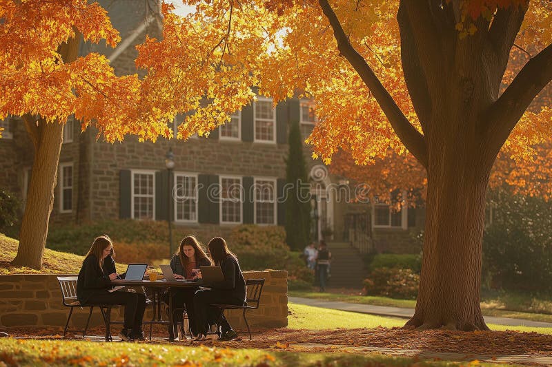 Students Outside the University Campus Stock Photo - Image of fall ...