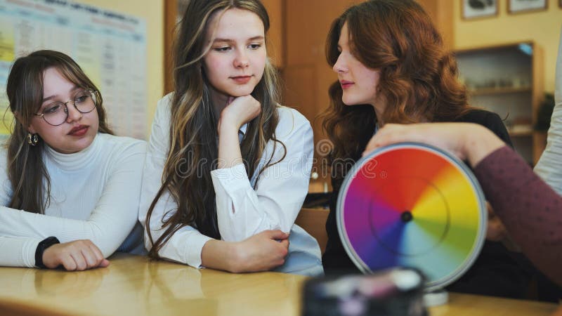 Students in Physics Class Spin Newton S Colorful Wheel. Stock Image ...