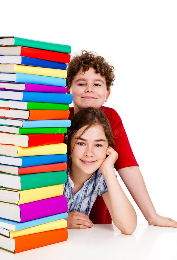 Students and pile of books stock image. Image of books - 19510733