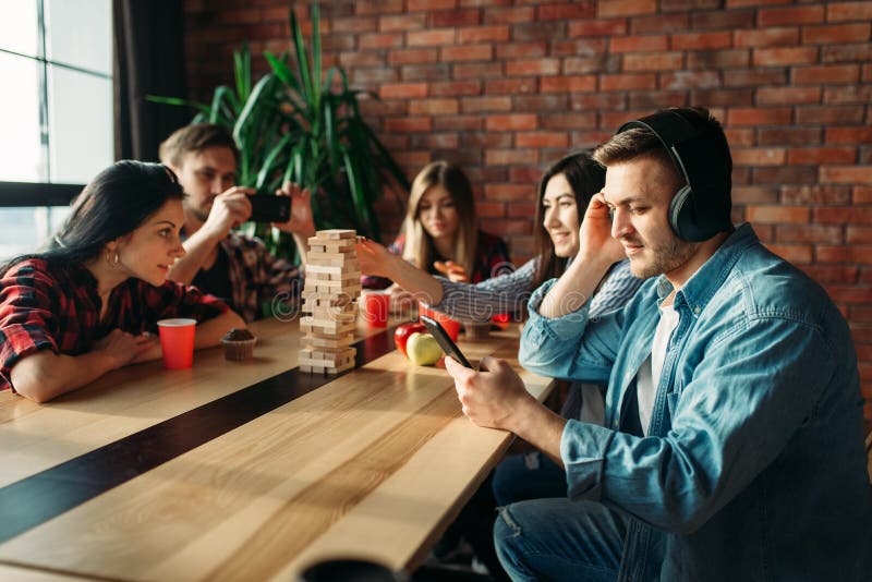 Students Playing Table Game at the Table in Cafe Stock Image - Image of ...