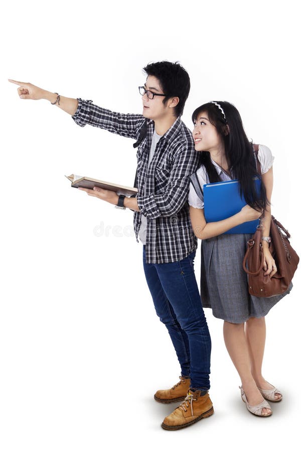 Students Pointing and Looking at Copyspace Stock Image - Image of ...