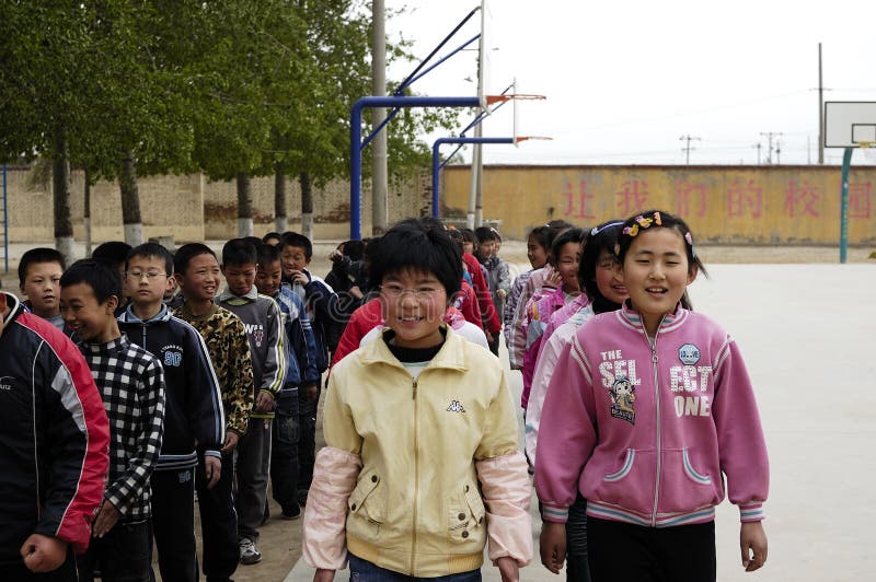 Queue of Pupils Standing Near School Bus Stock Image - Image of kids ...