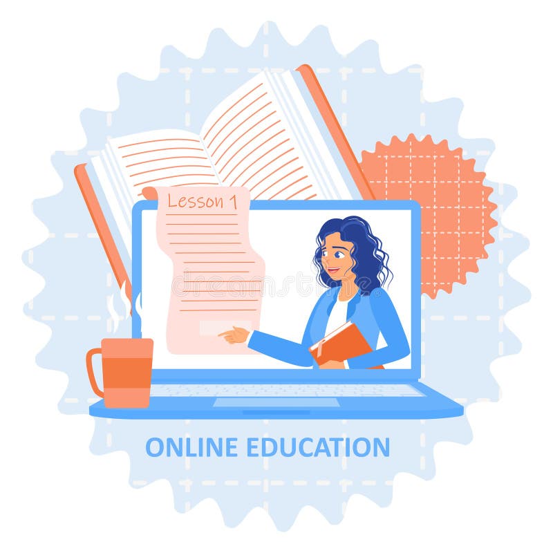 Students Prepare for the First Lesson Exam. Study Online Using a Laptop Stock Vector ...