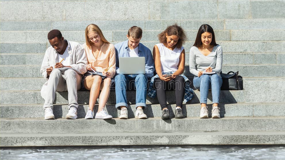 Students Preparing for Exams, Studying in Park Stock Image - Image of ...