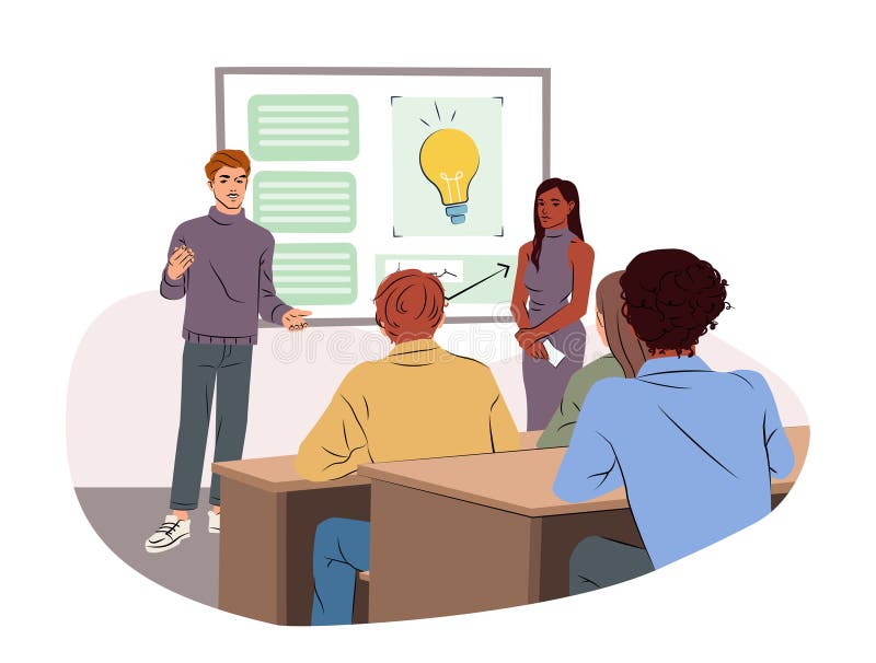 Students Presenting in Classroom Setting. Vector Illustration Stock ...