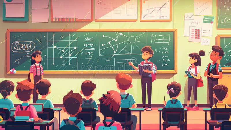 Students Presenting Math Equations on Blackboard in Front of Classmates ...
