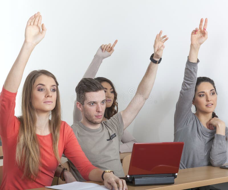 Students Put Up Their Hands Stock Image - Image of laugh, girl: 50713493