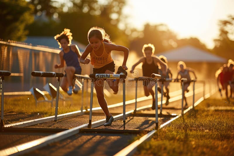 Students Racing on a Track with Hurdles Symbolizing Academic Challenges ...
