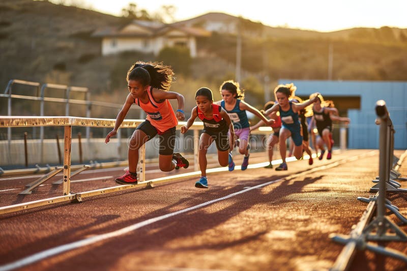 Students Racing on a Track with Hurdles Symbolizing Academic Challenges ...