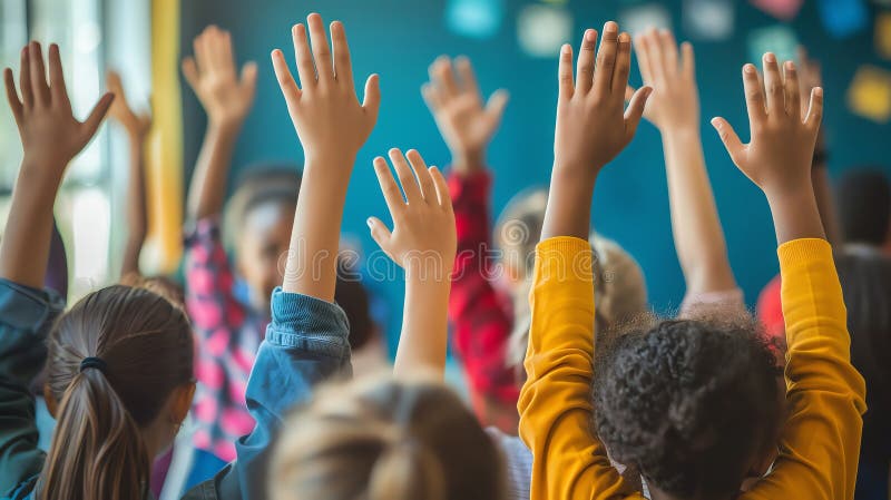 Students Raise Their Hands in a Classroom, Eager To Participate in a ...