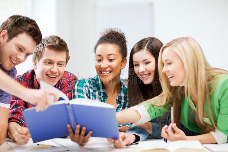 Students Reading Book at School Stock Image - Image of exam, caucasian ...