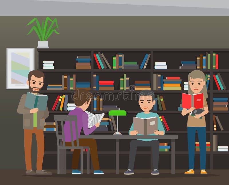 People Seating and Reading Textbook Flat Vector Stock Vector ...