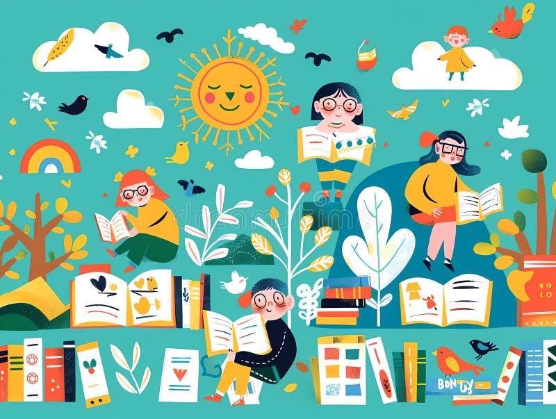 Students Reading Time in the Library on World Book Day Stock ...