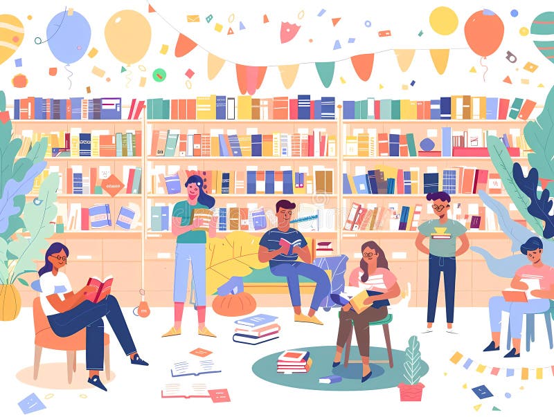 Students Reading Time in the Library on World Book Day Stock ...