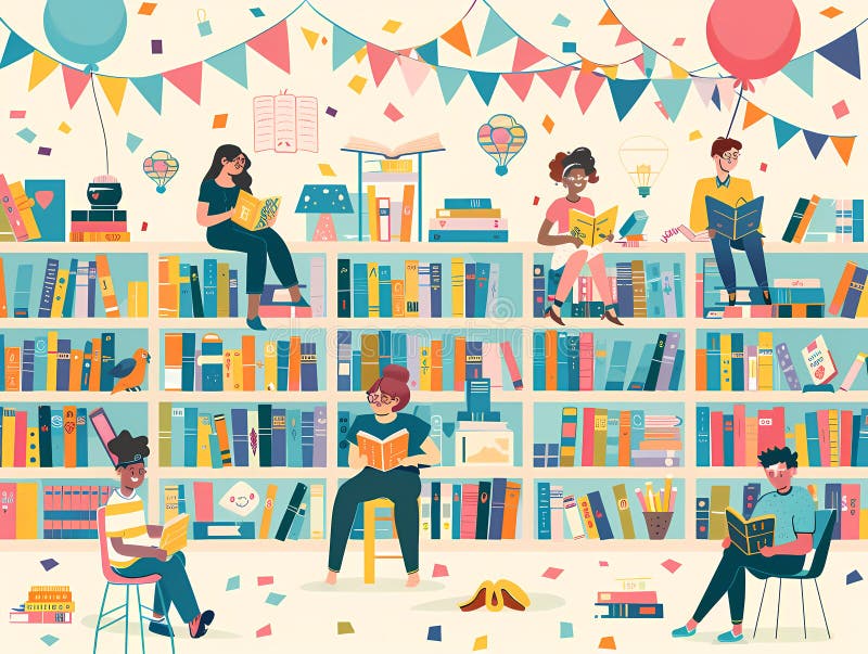 Students Reading Time in the Library on World Book Day Stock ...