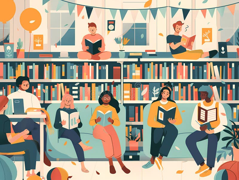 Students Reading Time in the Library on World Book Day Stock ...