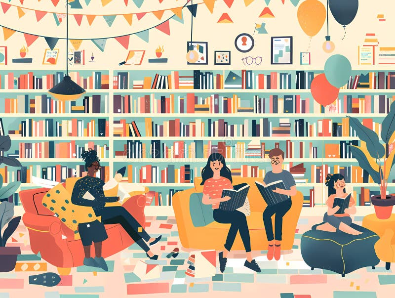 Students Reading Time in the Library on World Book Day Stock ...