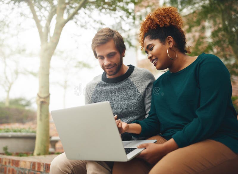 Students, Relax and Outdoor with Conversation or Laptop for Academic ...