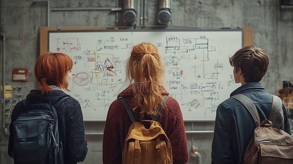Students Reviewing Project Plan on Whiteboard Stock Illustration ...