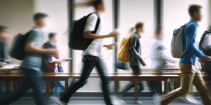 Students Rush To Class Motion Blurred Faces. Generative Ai Stock ...
