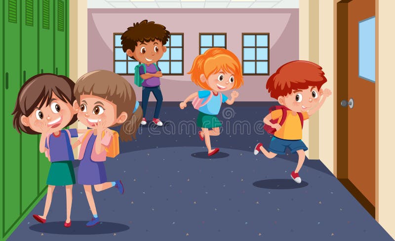 Students at the School Hallway Stock Vector - Illustration of hall ...